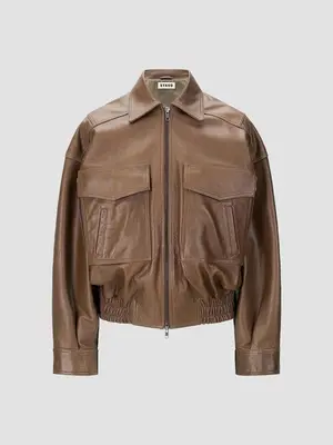 Staud Eugene Leather Bomber Jacket