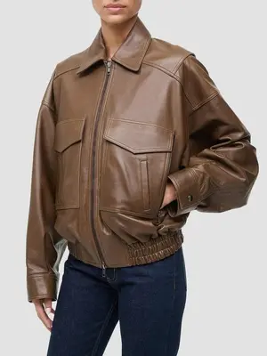 Staud Eugene Leather Bomber Jacket