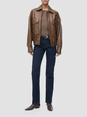 Staud Eugene Leather Bomber Jacket