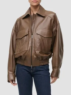 Staud Eugene Leather Bomber Jacket