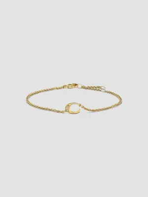 David Yurman Petite Pavé Initial Chain Bracelet In 18k Yellow Gold Initial C