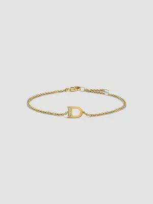 David Yurman Petite Pavé Initial Chain Bracelet In 18k Yellow Gold Initial D