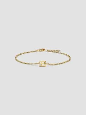 David Yurman Petite Pavé Initial Chain Bracelet In 18k Yellow Gold Initial E