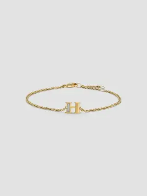 David Yurman Petite Pavé Initial Chain Bracelet In 18k Yellow Gold Initial H