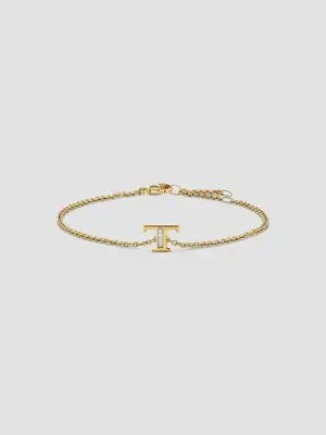 David Yurman Petite Pavé Initial Chain Bracelet In 18k Yellow Gold Initial T