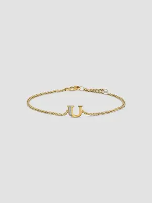 David Yurman Petite Pavé Initial Chain Bracelet In 18k Yellow Gold Initial U