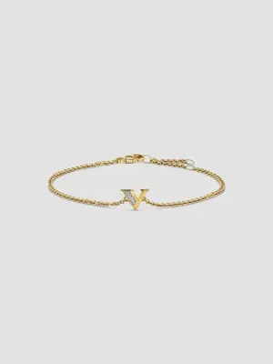 David Yurman Petite Pavé Initial Chain Bracelet In 18k Yellow Gold Initial V
