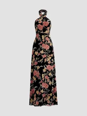 Dress The Population Brighton Velvet Floral Halterneck Maxi Dress