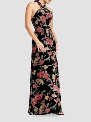 Dress The Population Brighton Velvet Floral Halterneck Maxi Dress