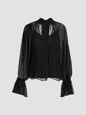 Staud Roux Embellished Chiffon Top - Black