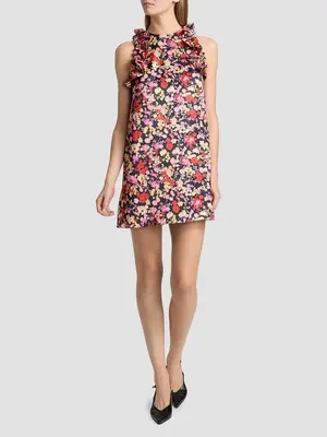 KIKA VARGAS Keira Floral Ruffle-trim Satin Minidress