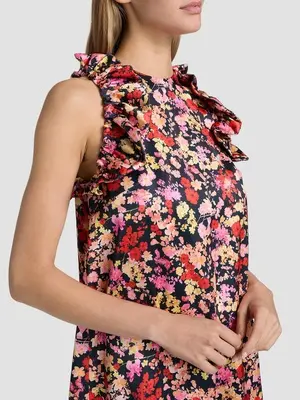KIKA VARGAS Keira Floral Ruffle-trim Satin Minidress