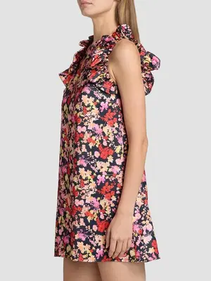 KIKA VARGAS Keira Floral Ruffle-trim Satin Minidress