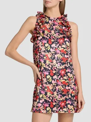 KIKA VARGAS Keira Floral Ruffle-trim Satin Minidress