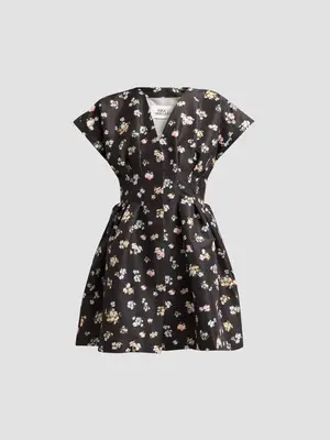 KIKA VARGAS Billie Floral Taffeta Fit & Flare Minidress - Midnight