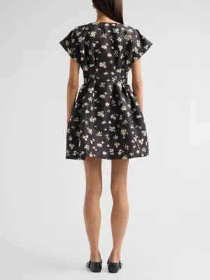 KIKA VARGAS Billie Floral Taffeta Fit & Flare Minidress
