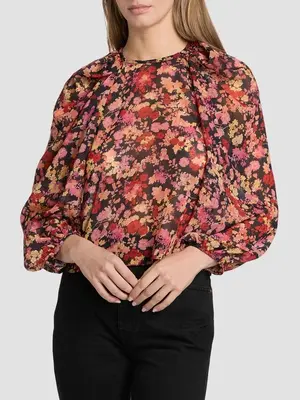 KIKA VARGAS Hitomi Floral Chiffon Linen Top