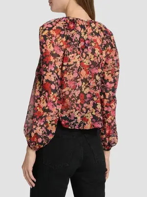 KIKA VARGAS Hitomi Floral Chiffon Linen Top