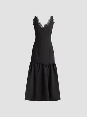 KIKA VARGAS Annalie Crêpe Lace-trimmed Midi Dress - Black