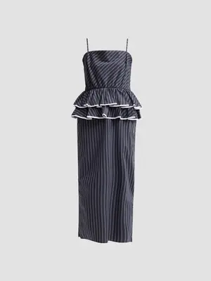 KIKA VARGAS Alanna Striped Cotton-blend Midi-dress - Navy