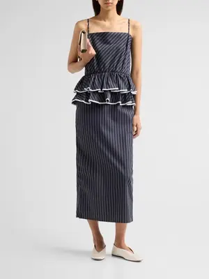 KIKA VARGAS Alanna Striped Cotton-blend Midi-dress
