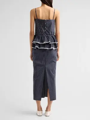KIKA VARGAS Alanna Striped Cotton-blend Midi-dress
