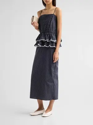 KIKA VARGAS Alanna Striped Cotton-blend Midi-dress