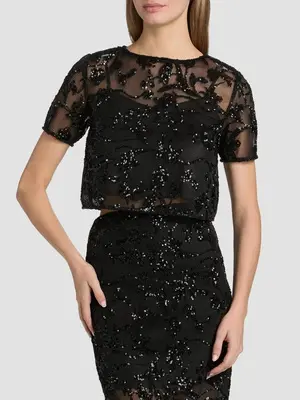 KIKA VARGAS Kana Sequined Floral Lace Top