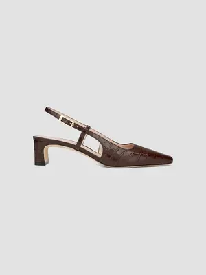 STUART WEITZMAN Baby Babette 40mm Croc-embossed Leather Slingback Pumps - Walnut