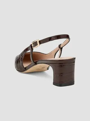 STUART WEITZMAN Baby Babette 40mm Croc-embossed Leather Slingback Pumps - Walnut