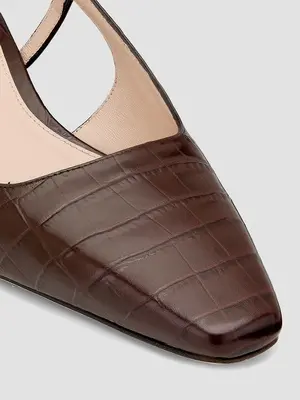 STUART WEITZMAN Baby Babette 40mm Croc-embossed Leather Slingback Pumps - Walnut