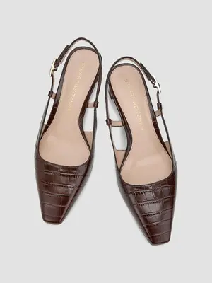 STUART WEITZMAN Baby Babette 40mm Croc-embossed Leather Slingback Pumps - Walnut