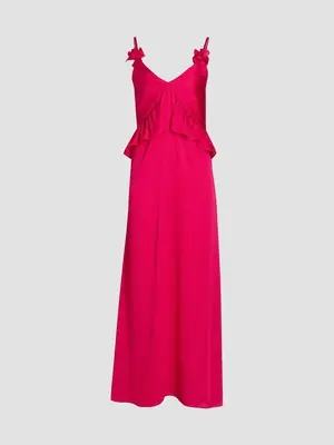KIKA VARGAS Bel Ruffled Satin Maxi Dress - Fuchsia