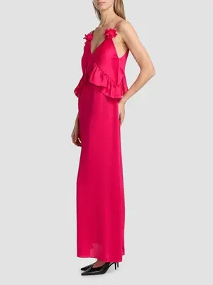 KIKA VARGAS Bel Ruffled Satin Maxi Dress