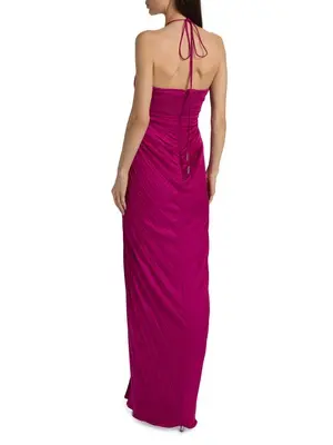 AMUR Ionea Pleated Halterneck Gown - Nectar