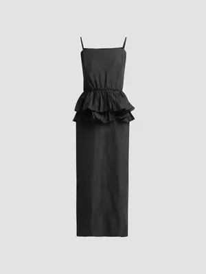 KIKA VARGAS Alanna Flounce Midi Dress - Black