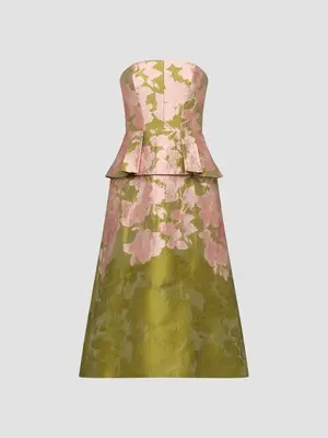 KAY UNGER Imogen Metallic Jacquard Tea-length Cocktail Dress - Lime Multi