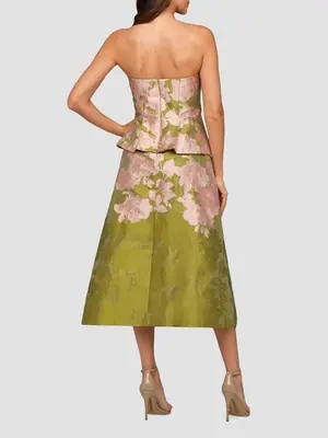 KAY UNGER Imogen Metallic Jacquard Tea-length Cocktail Dress