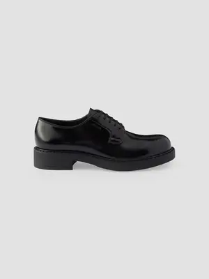 Prada Chocolate Brushed Leather Derby Shoes