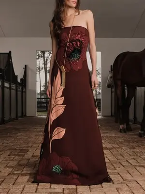 Johanna Ortiz Petals Sequined Silk Maxi Dress