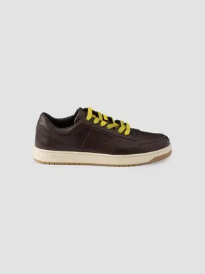 Prada Downtown Aged Leather Sneakers Brown