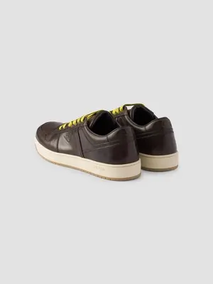 Prada Downtown Aged Leather Sneakers - Brown