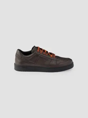 Prada Downtown Aged Leather Sneakers - Grey
