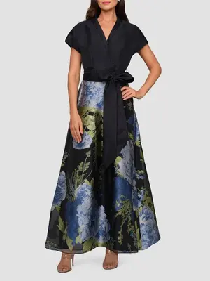 KAY UNGER Samira Metallic Floral Gown