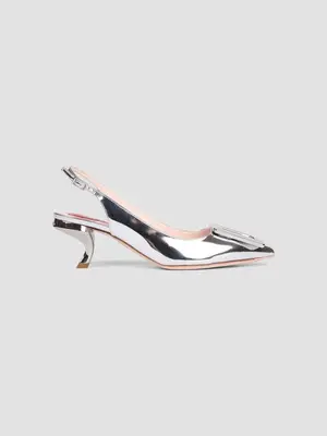 ROGER VIVIER Virgule 55mm Metallic Leather Slingback Pumps - Argento