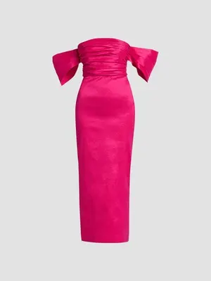 KIKA VARGAS Adele Taffeta Off-the-shoulder Midi-dress - Fuchsia