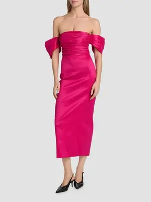 KIKA VARGAS Adele Taffeta Off-the-shoulder Midi-dress