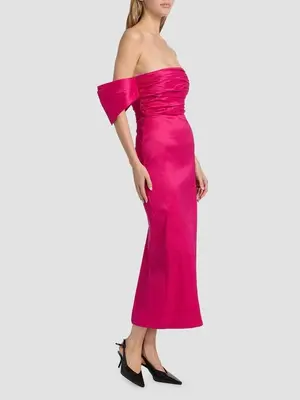 KIKA VARGAS Adele Taffeta Off-the-shoulder Midi-dress