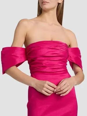 KIKA VARGAS Adele Taffeta Off-the-shoulder Midi-dress
