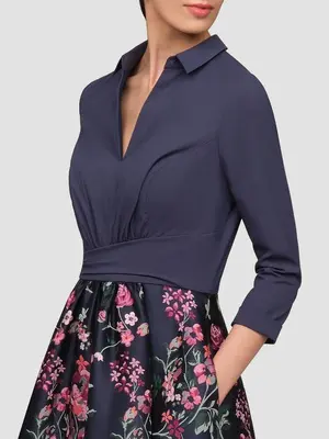 KAY UNGER Marceline Floral-jacquard Shirtwaist Gown